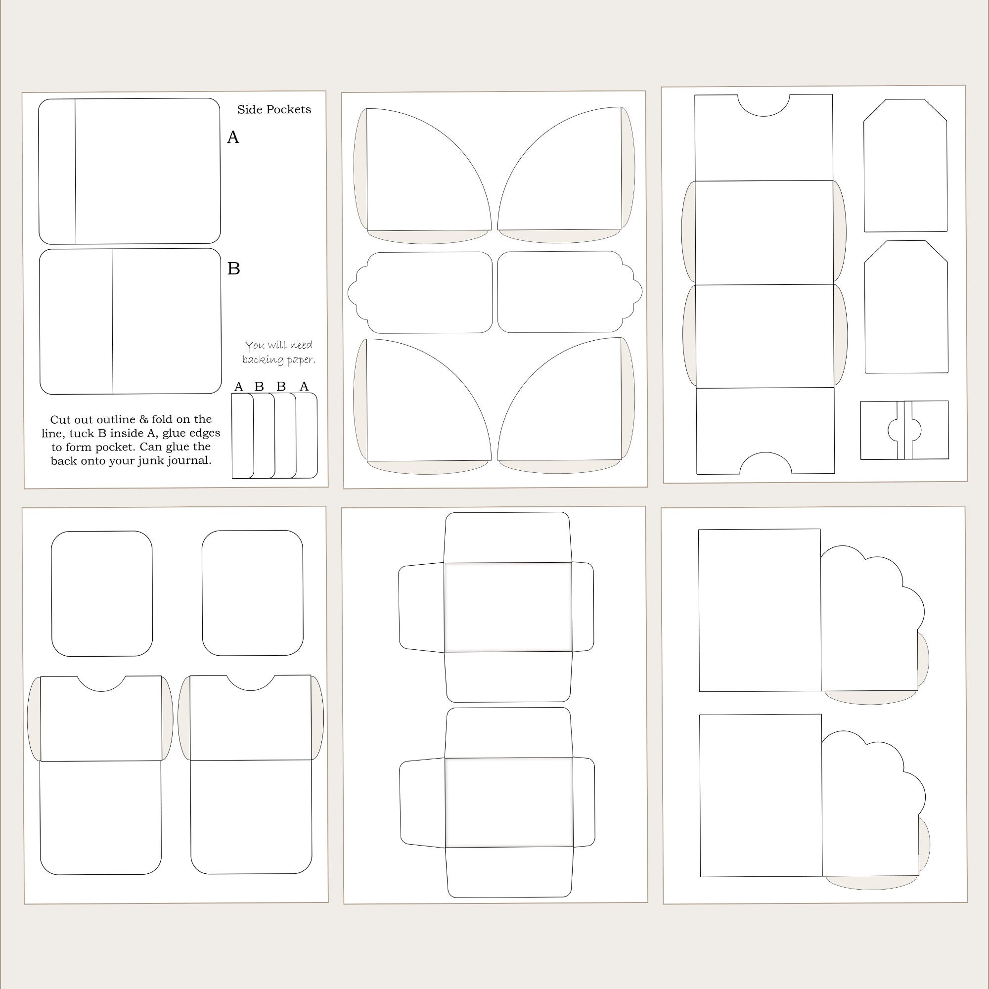 Junk Journal Blank Template Kit 30 Printable Templates for Pockets ...