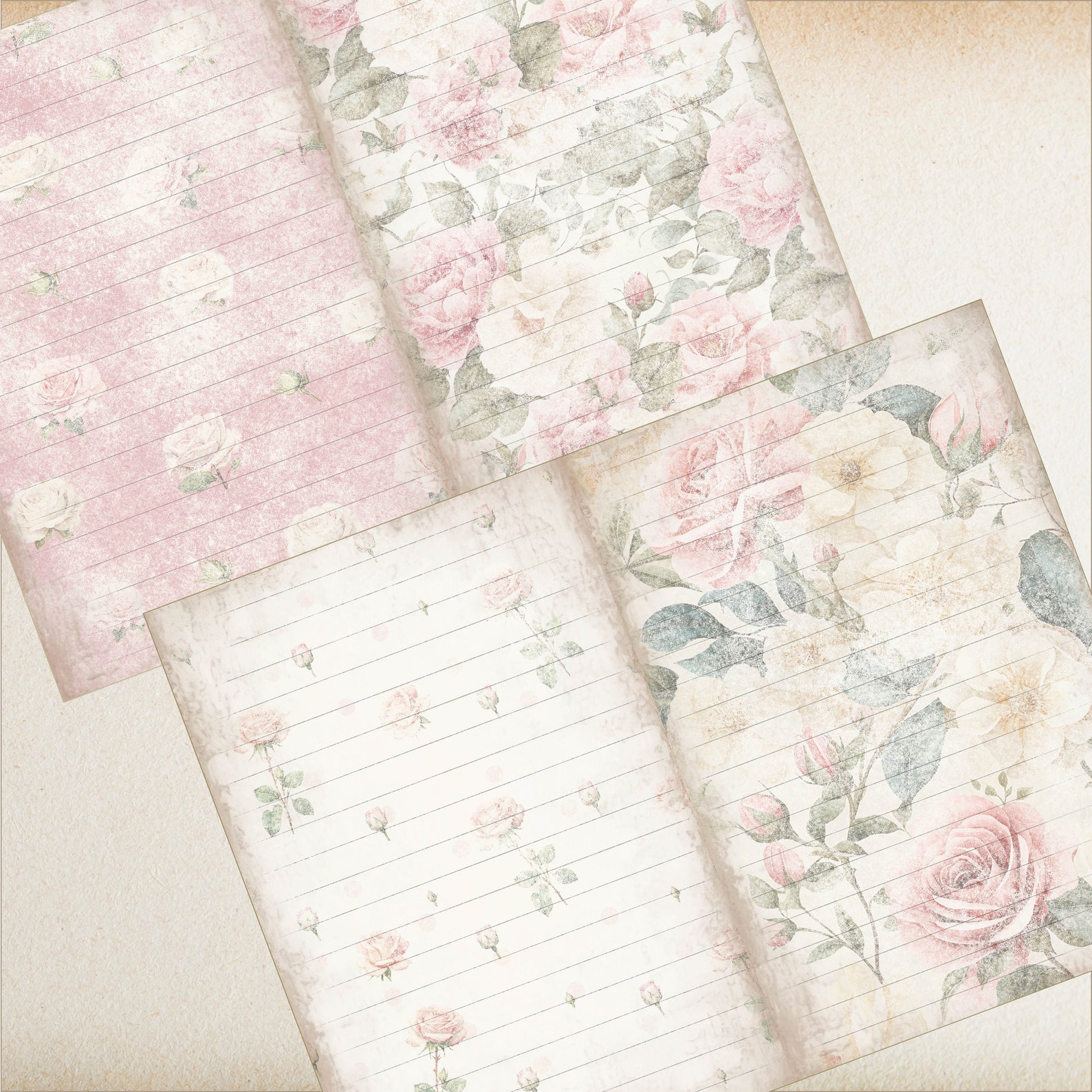 Rose Junk Journal Vintage Lined Paper, Floral Shabby Chic Junk Journal ...