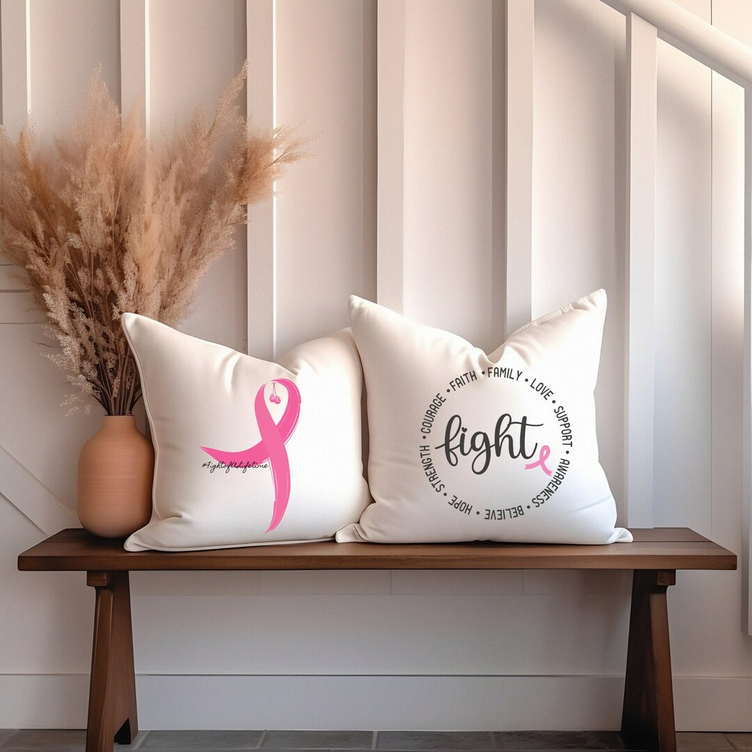 Breast Cancer Awareness Pillow, Cancer Fight Gift, Cure Cancer, Breast ...