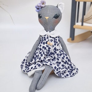Handmade Cotton Cat Doll, Floral Dress, Children's Decor (40cm) - Etsy