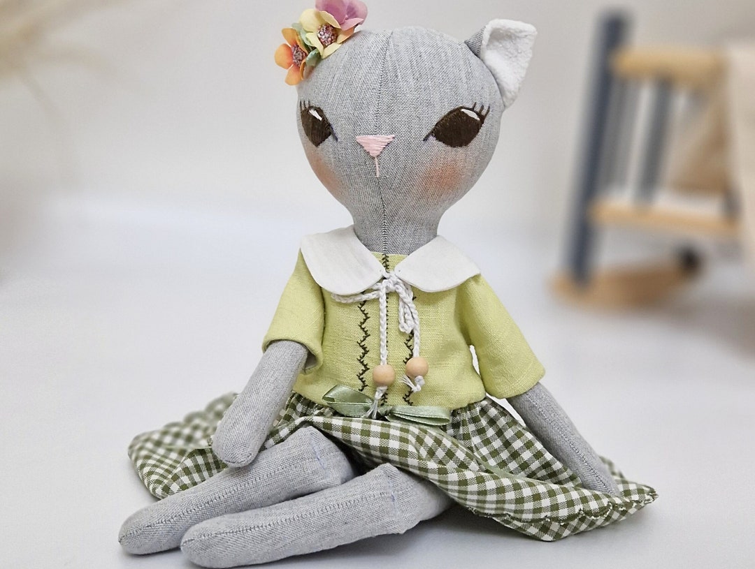 Cute Soft Cat Doll in Green Dress, 40 Cm: Nice Sleep Companion and ...