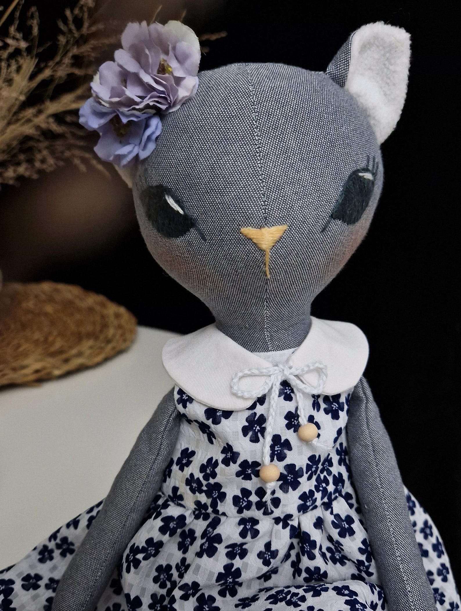 Handmade Cotton Cat Doll, Floral Dress, Children's Decor (40cm) - Etsy