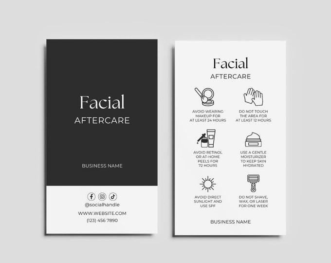 Facial Aftercare Card Template Canva | Editable Facial Care Tips Card ...