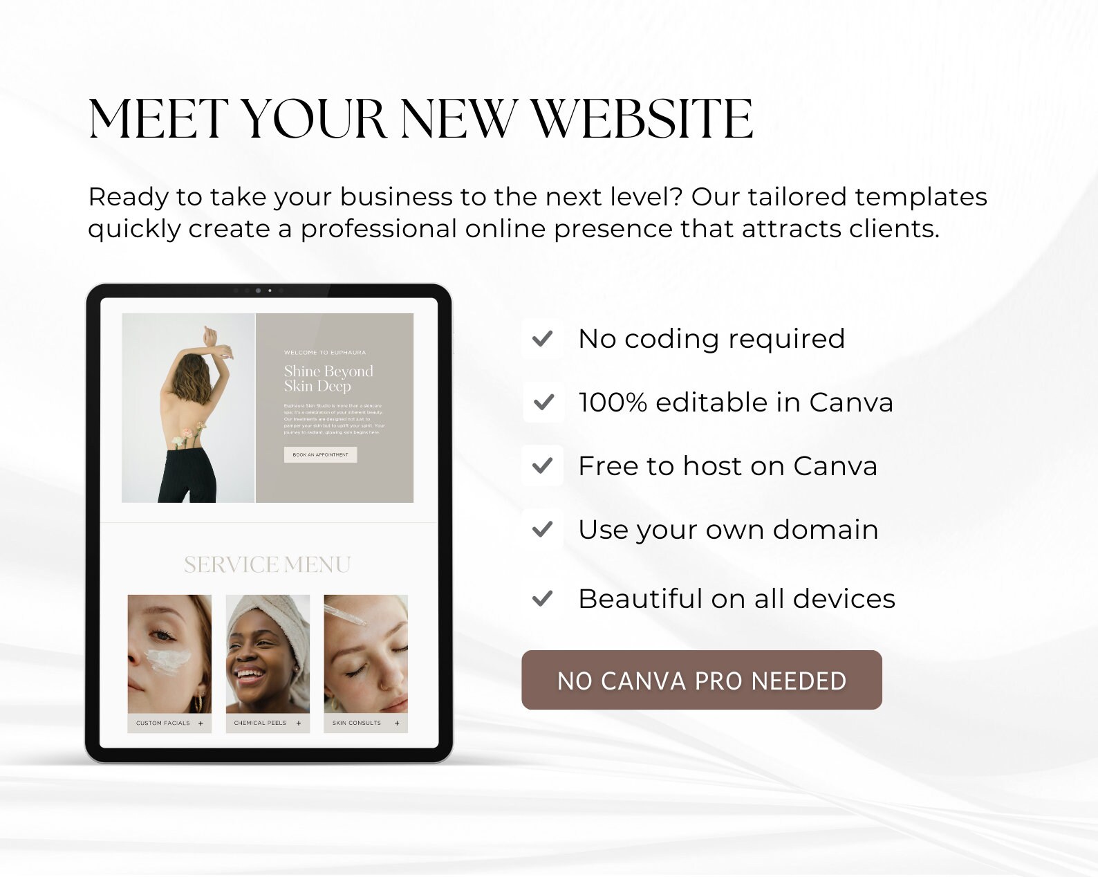 Esthetician Canva Website Template | Skin Care, Spa Canva Website ...
