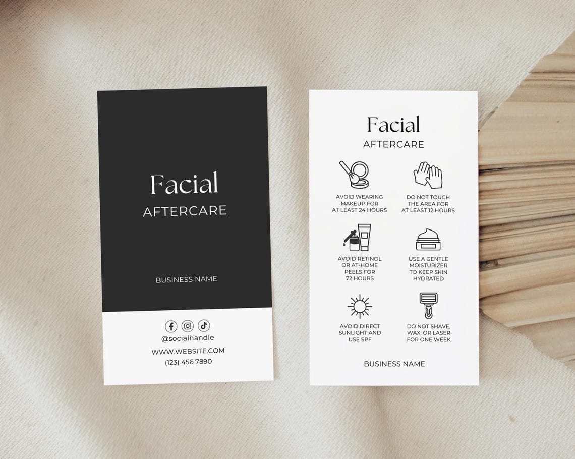 Facial Aftercare Card Template Canva | Editable Facial Care Tips Card ...
