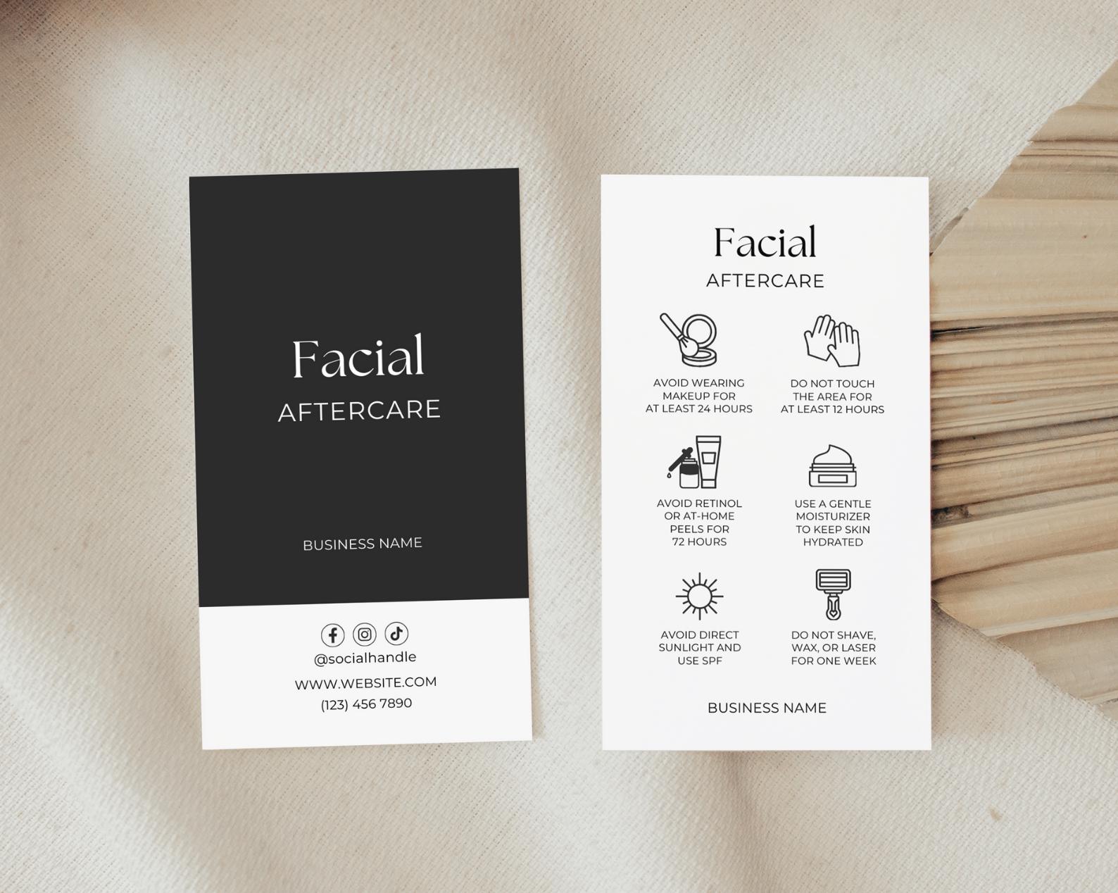 Facial Aftercare Card Template Canva | Editable Facial Care Tips Card ...