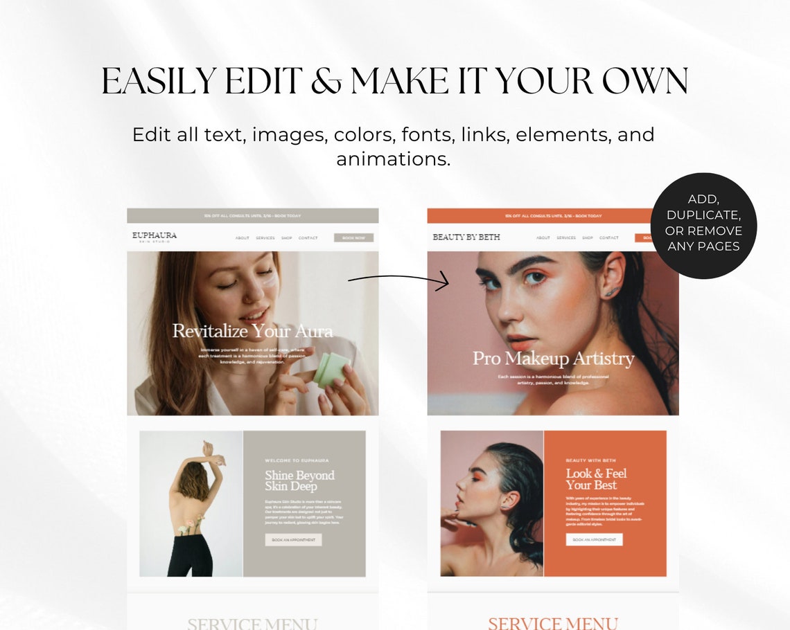 Esthetician Canva Website Template | Skin Care, Spa Canva Website ...