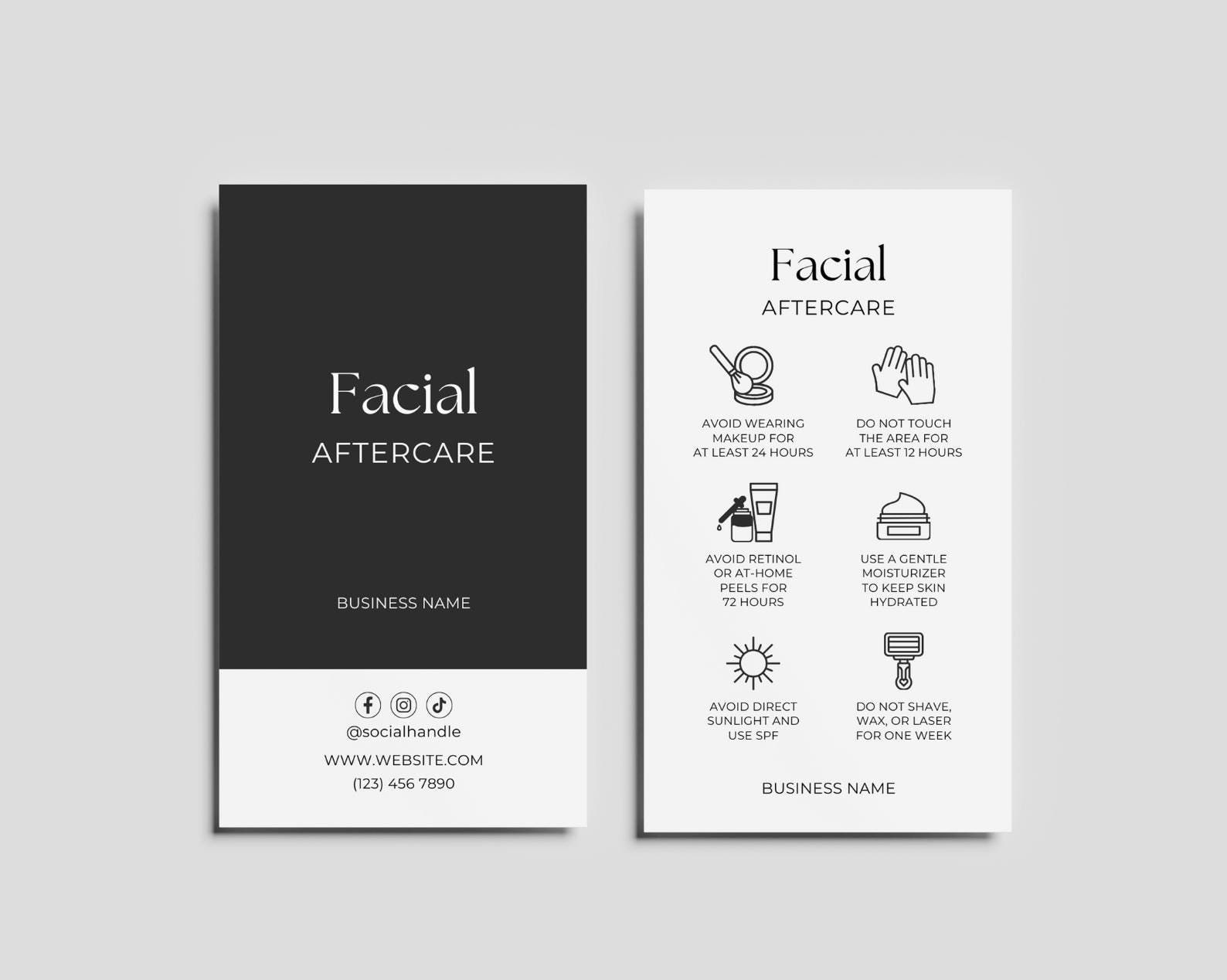 Facial Aftercare Card Template Canva | Editable Facial Care Tips Card ...