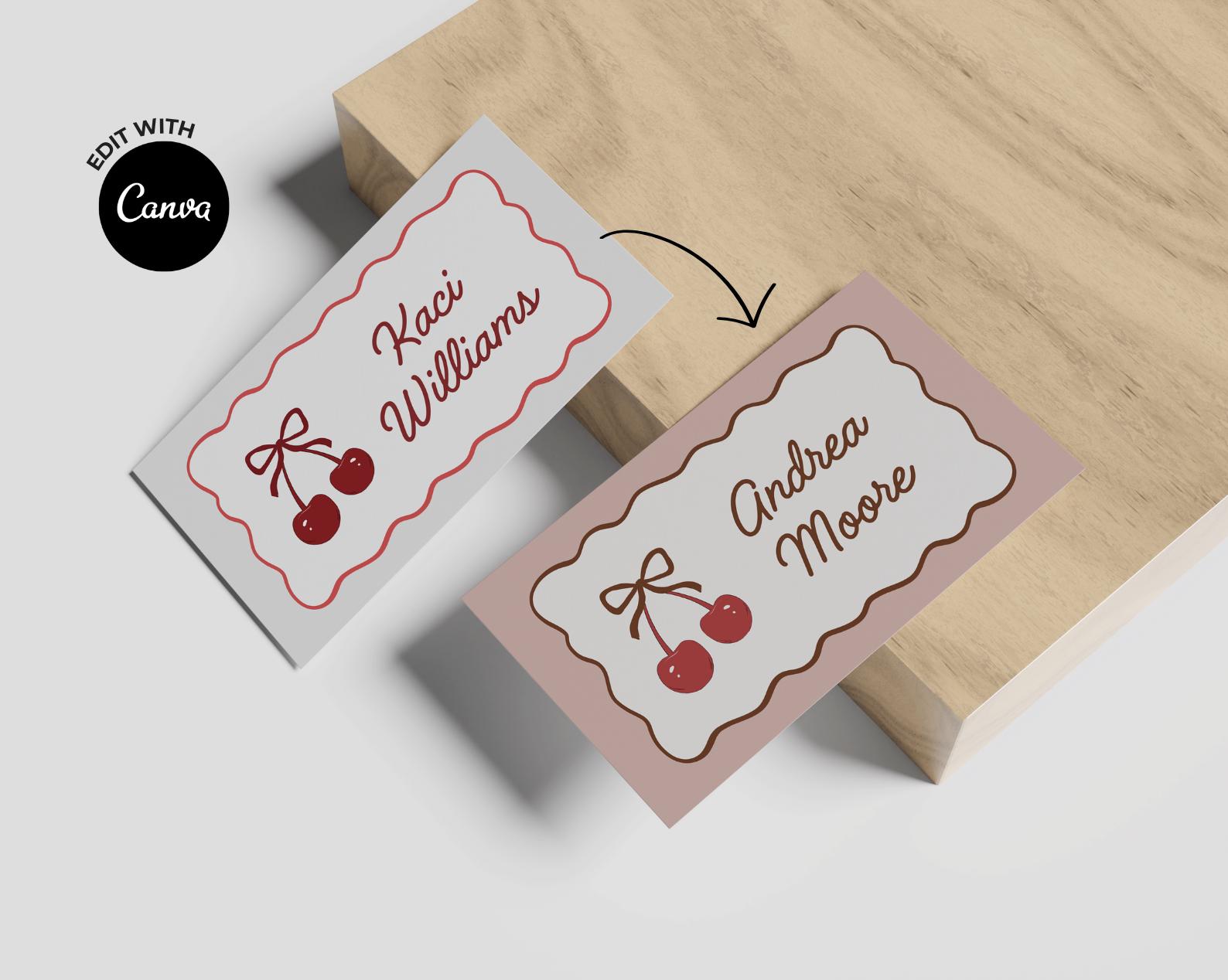 Retro Cherry Business Card Template | Cherry Bow, Coquette Business ...