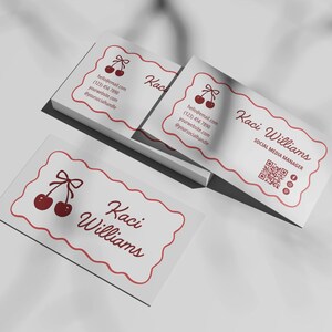 Retro Cherry Business Card Template | Cherry Bow, Coquette Business ...
