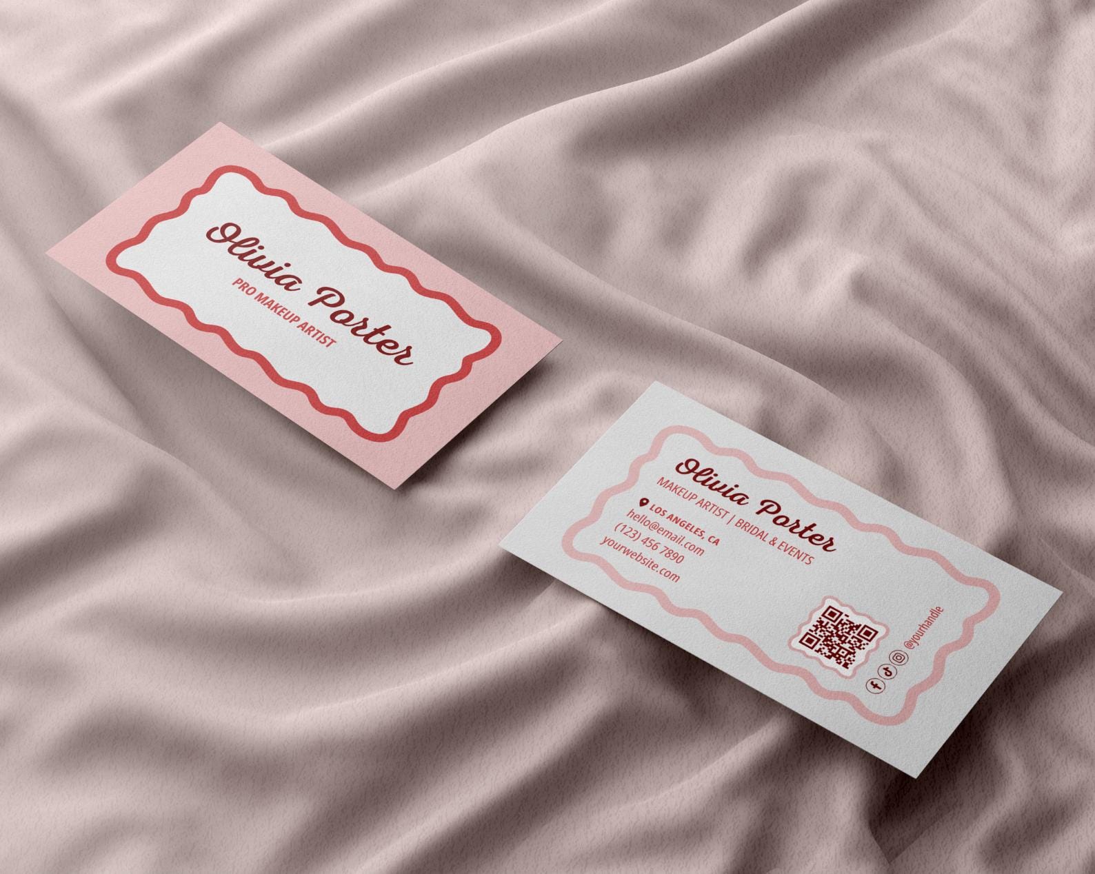 Retro Wavy Business Card Template | Wavy Border Business Card Canva ...