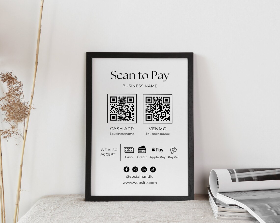 Editable Scan to Pay Sign Template | Canva | QR Code Sign | Accepted ...