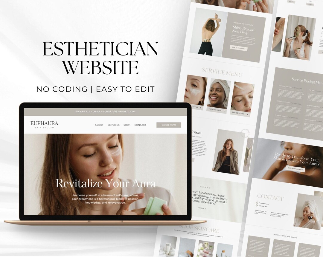 Esthetician Canva Website Template | Skin Care, Spa Canva Website ...