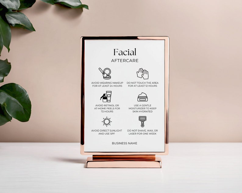 Facial Aftercare Sign Template Printable Spa Sign, Business Sign Canva ...
