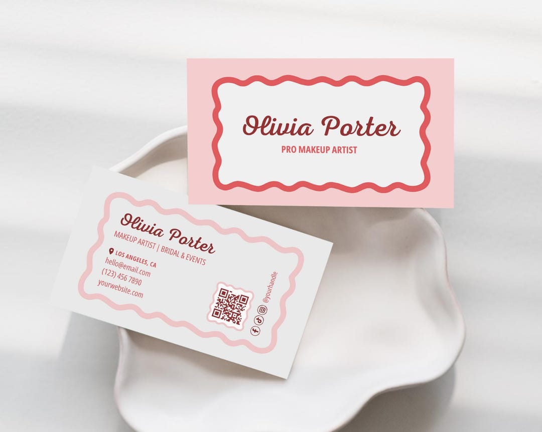 Retro Wavy Business Card Template | Wavy Border Business Card Canva ...