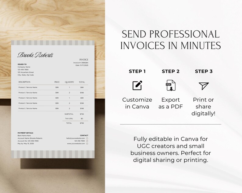 Invoice Templates | Canva Invoice Template Set of 2 | Editable Business ...
