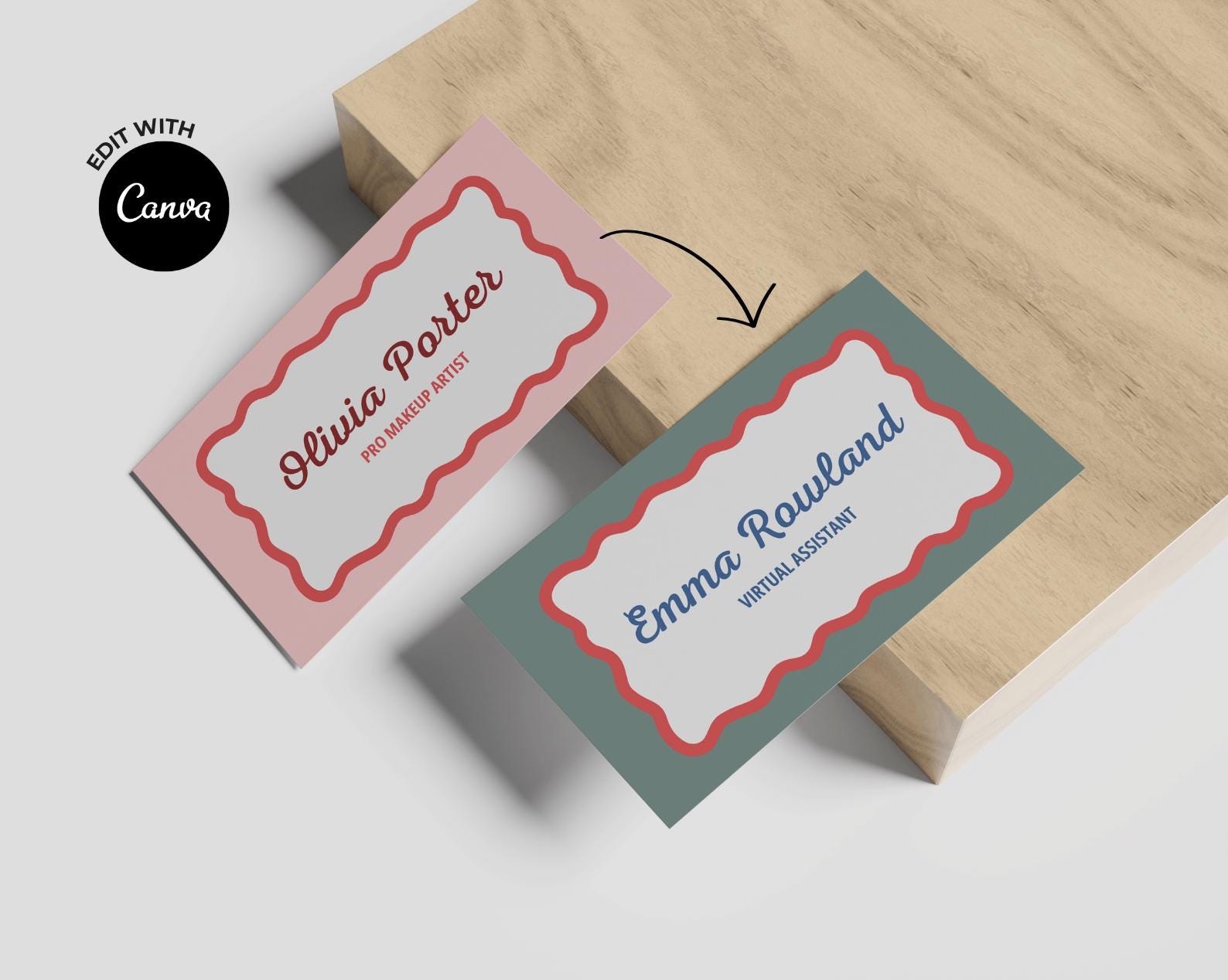 Retro Wavy Business Card Template | Wavy Border Business Card Canva ...
