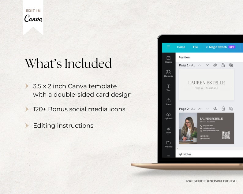 Virtual Assistant Business Card Template | Canva Business Card | VA ...