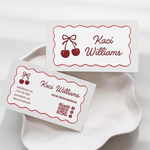 Retro Cherry Business Card Template | Cherry Bow, Coquette Business ...