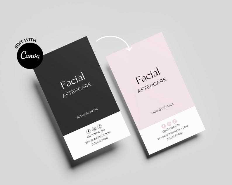 Facial Aftercare Card Template Canva | Editable Facial Care Tips Card ...