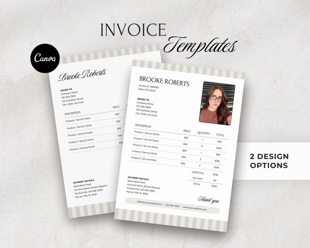 Invoice Templates | Canva Invoice Template Set of 2 | Editable Business ...