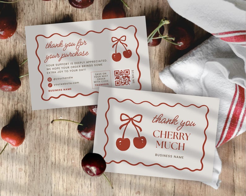 Cherry Business Thank You Card Template | Coquette Cherry Thank You ...