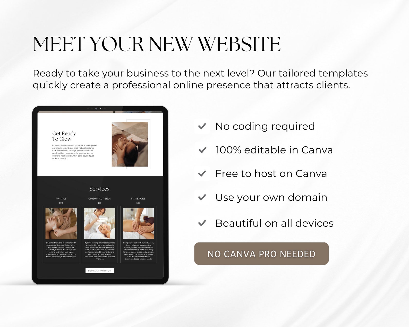 Esthetician Canva Website Template | Skincare Canva Website | Medspa ...