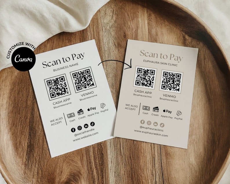 Editable Scan to Pay Sign Template | Canva | QR Code Sign | Accepted ...