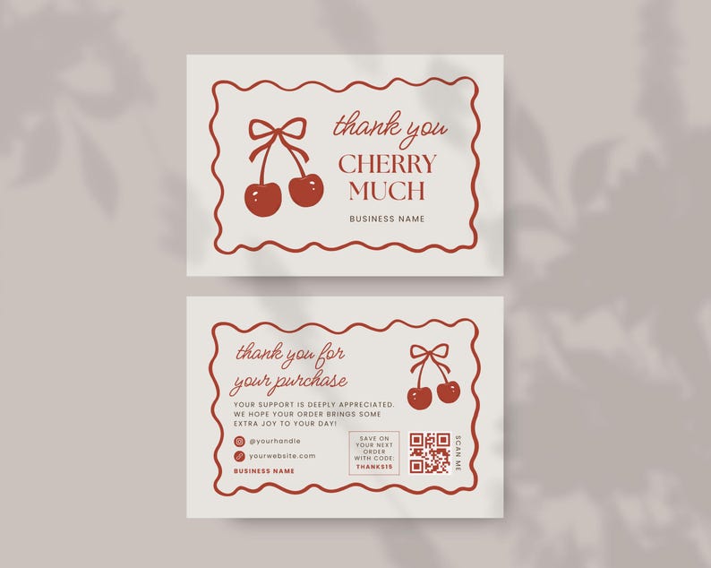 Cherry Business Thank You Card Template | Coquette Cherry Thank You ...