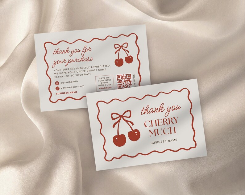 Cherry Business Thank You Card Template | Coquette Cherry Thank You ...