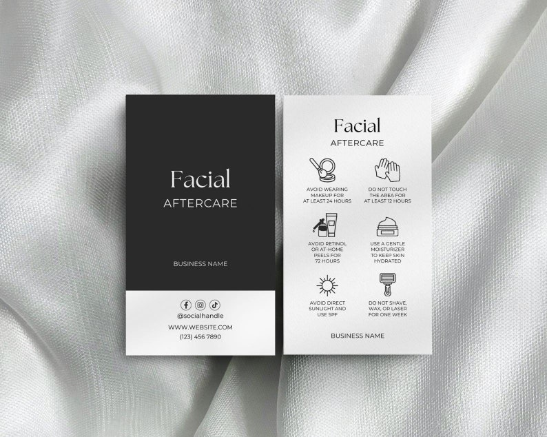 Facial Aftercare Card Template Canva | Editable Facial Care Tips Card ...