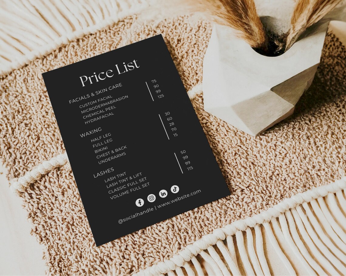Price List Template | Canva | Service Menu, Service Price List Sign ...