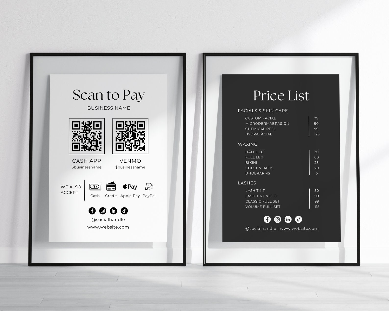 Scan to Pay Sign & Price List Template Set Canva QR Code Sign Accepted ...