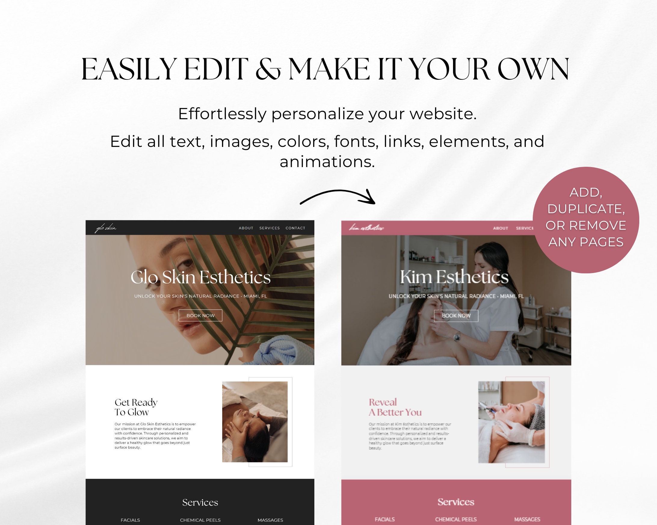 Esthetician Canva Website Template | Skincare Canva Website | Medspa ...