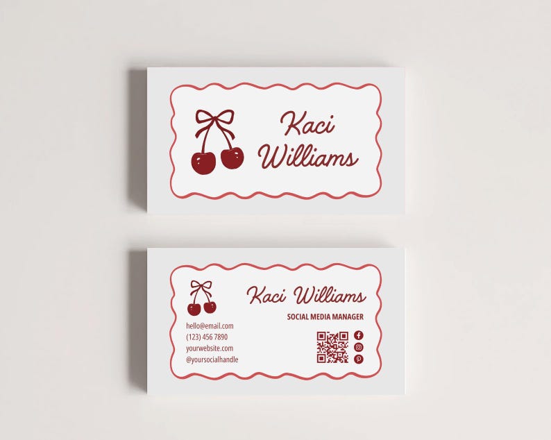 Retro Cherry Business Card Template | Cherry Bow, Coquette Business ...