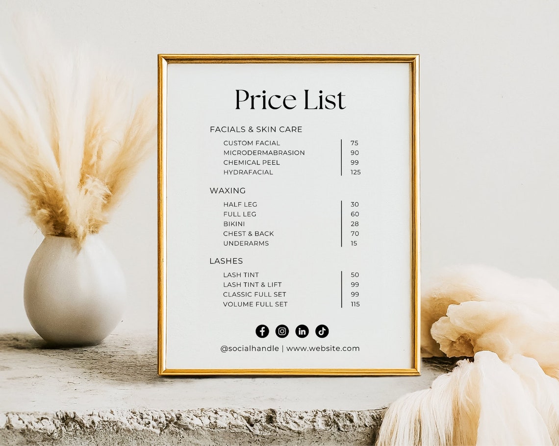 Price List Template | Canva | Service Menu, Service Price List Sign ...
