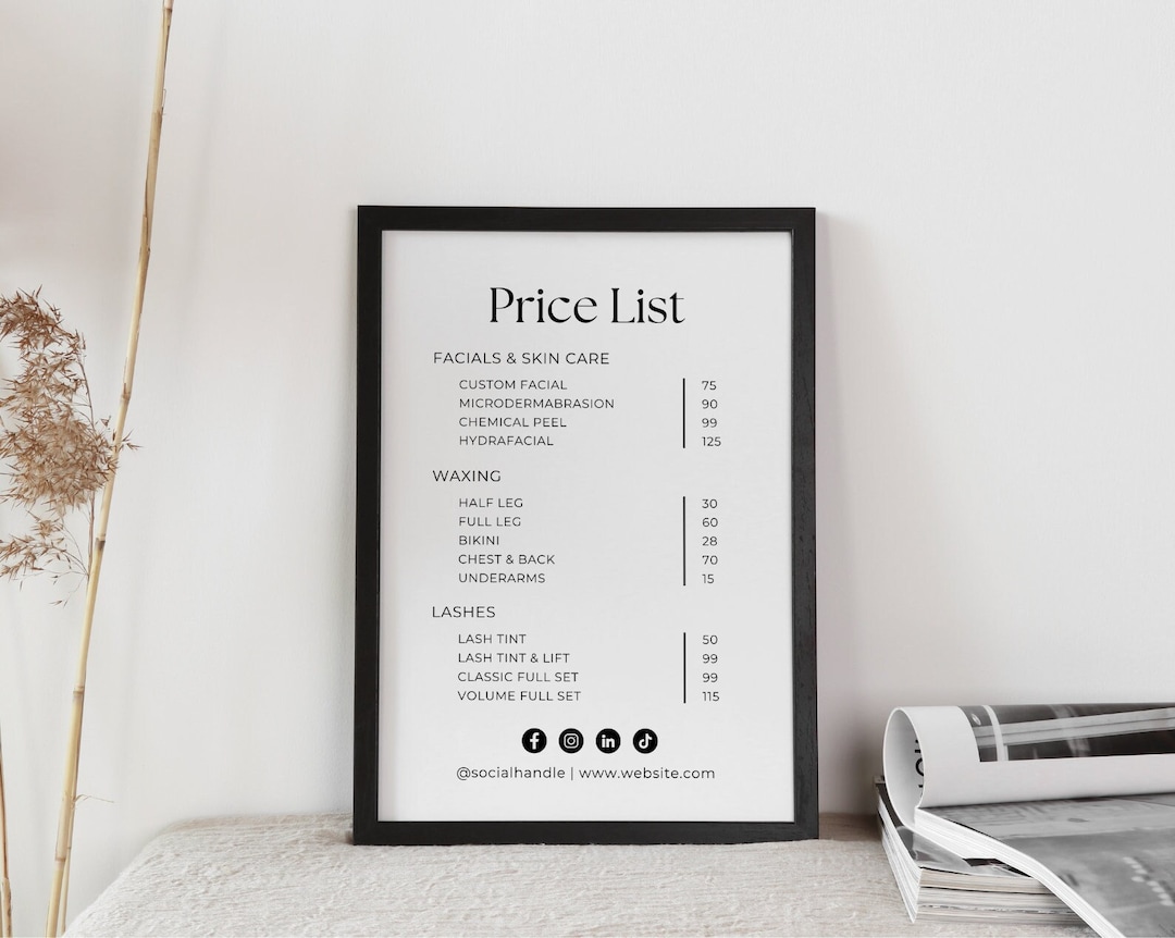 Price List Template | Canva | Service Menu, Service Price List Sign ...