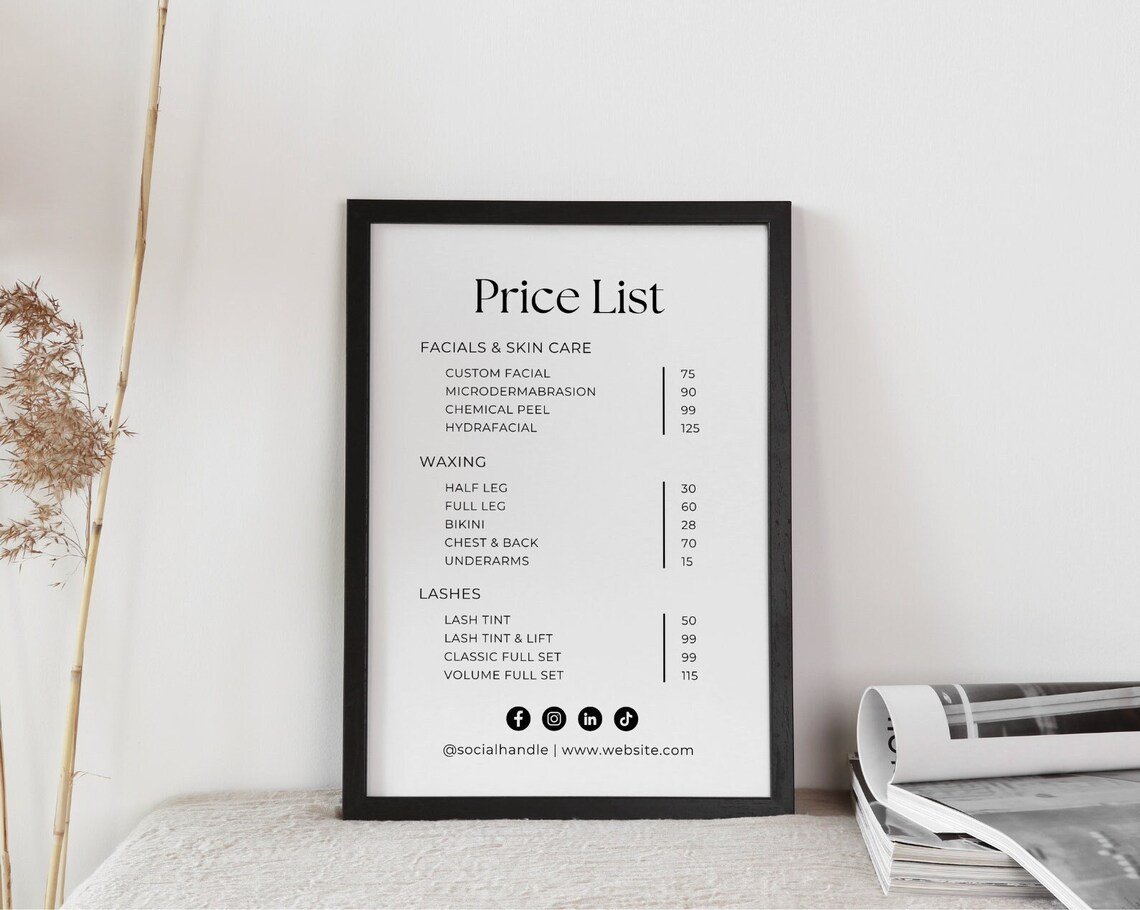Price List Template | Canva | Service Menu, Service Price List Sign ...