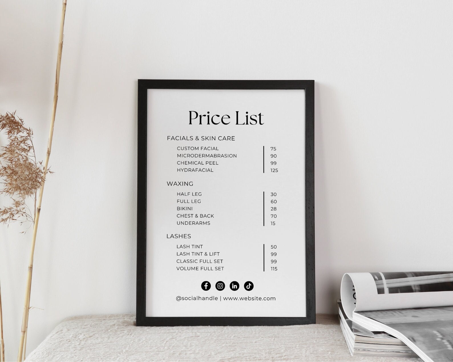 Price List Template | Canva | Service Menu, Service Price List Sign ...