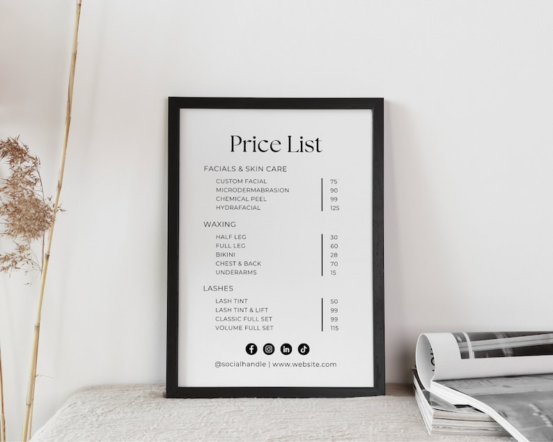 Price List Template Canva Service Menu, Service Price List Sign DIY ...