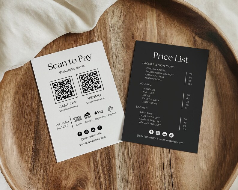 Scan to Pay Sign & Price List Template Set | Canva | QR Code Sign ...