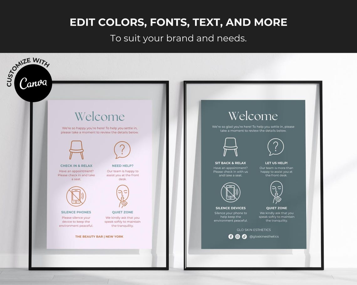 Spa Welcome Sign Template | Editable Canva Sign | Med Spa Printable ...