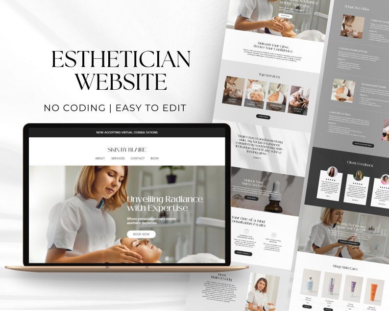 Esthetician Canva Website Template | Skincare Canva Website | Medspa ...