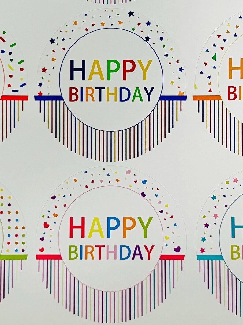 Happy Birthday Sticker Sheet, 2 Inch Colourful Happy Birthday Stickers ...