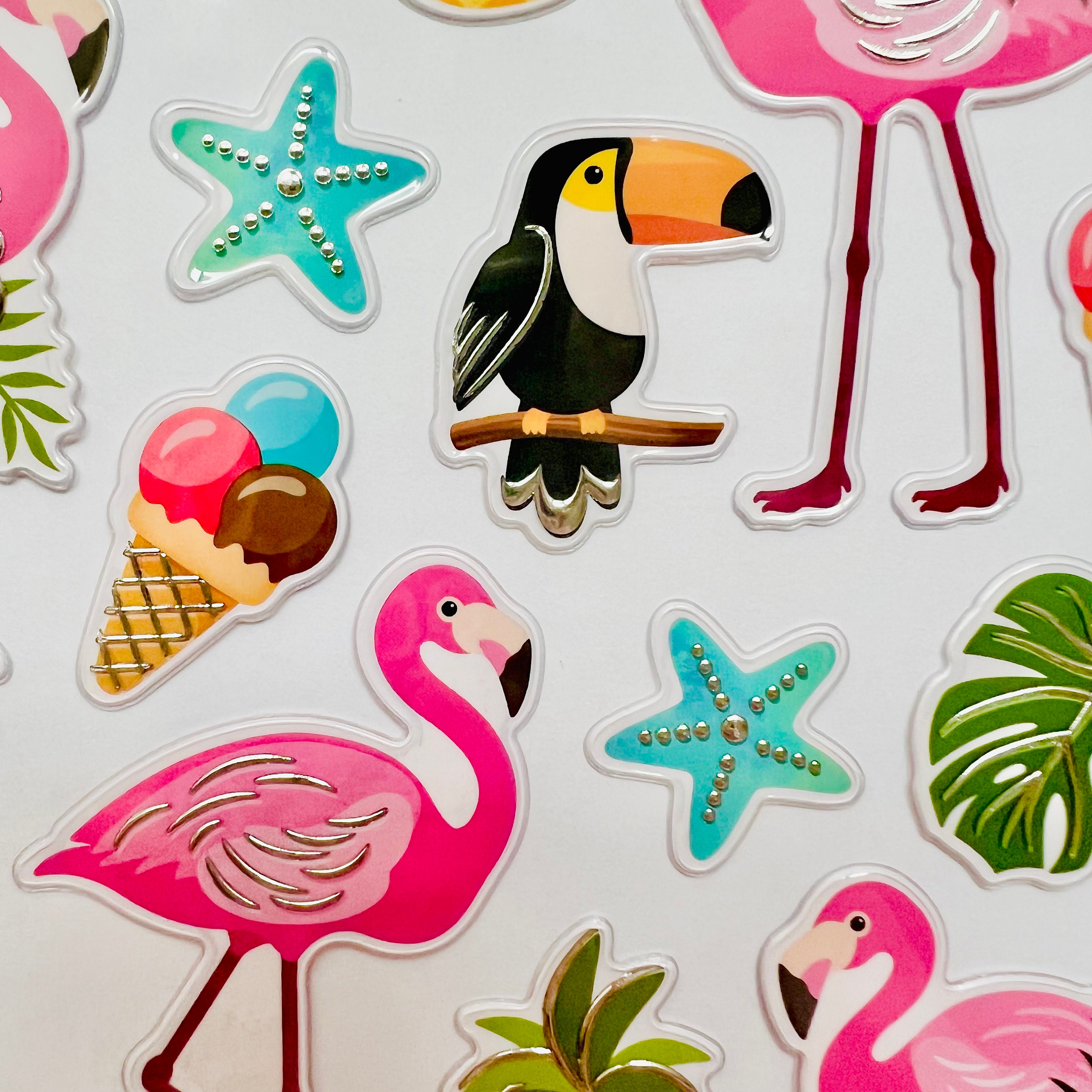 24 Tropical Stickers, Including Pink Flamingos, Toucans, Tropical ...