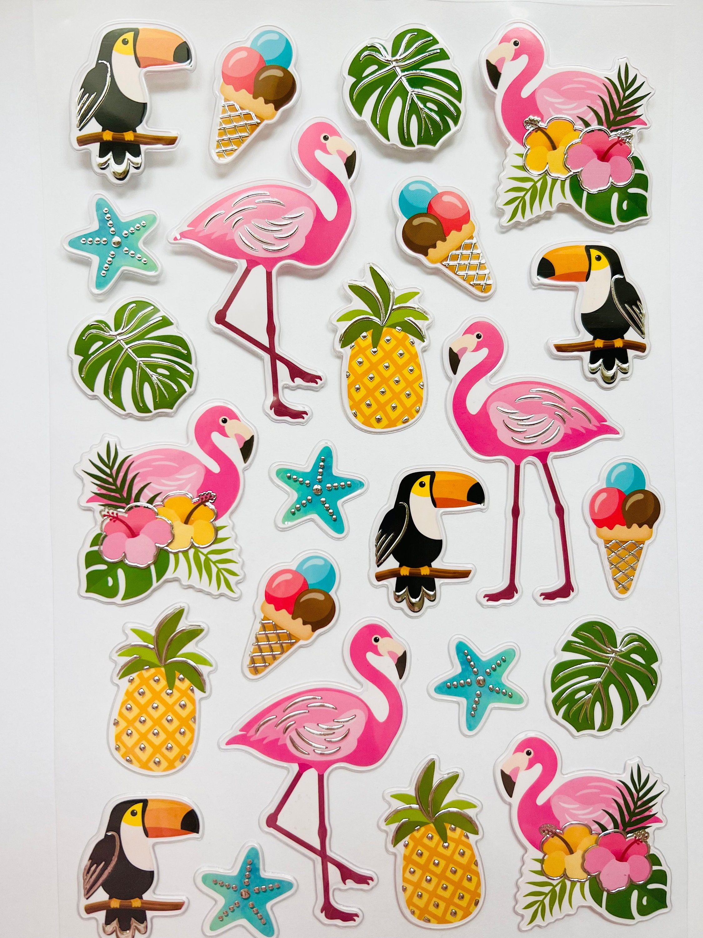 24 Tropical Stickers, Including Pink Flamingos, Toucans, Tropical ...
