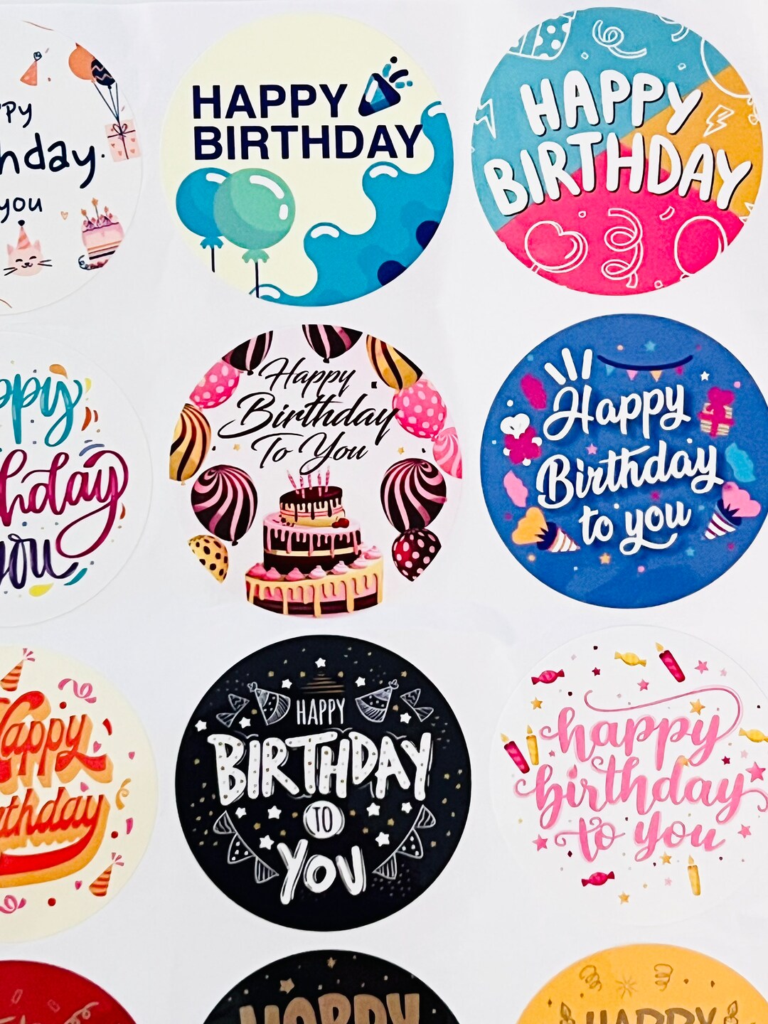 Happy Birthday Sticker Sheet, 2 Inch Colourful Happy Birthday Stickers ...
