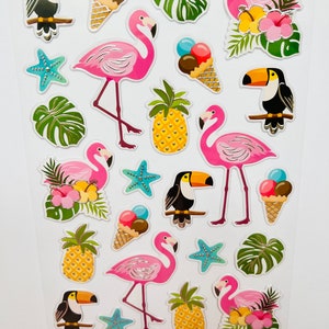 24 Tropical Stickers, Including Pink Flamingos, Toucans, Tropical ...
