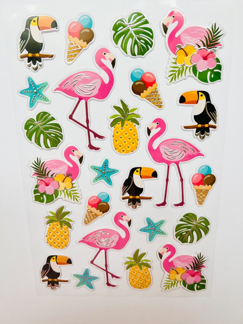 24 Tropical Stickers, Including Pink Flamingos, Toucans, Tropical ...