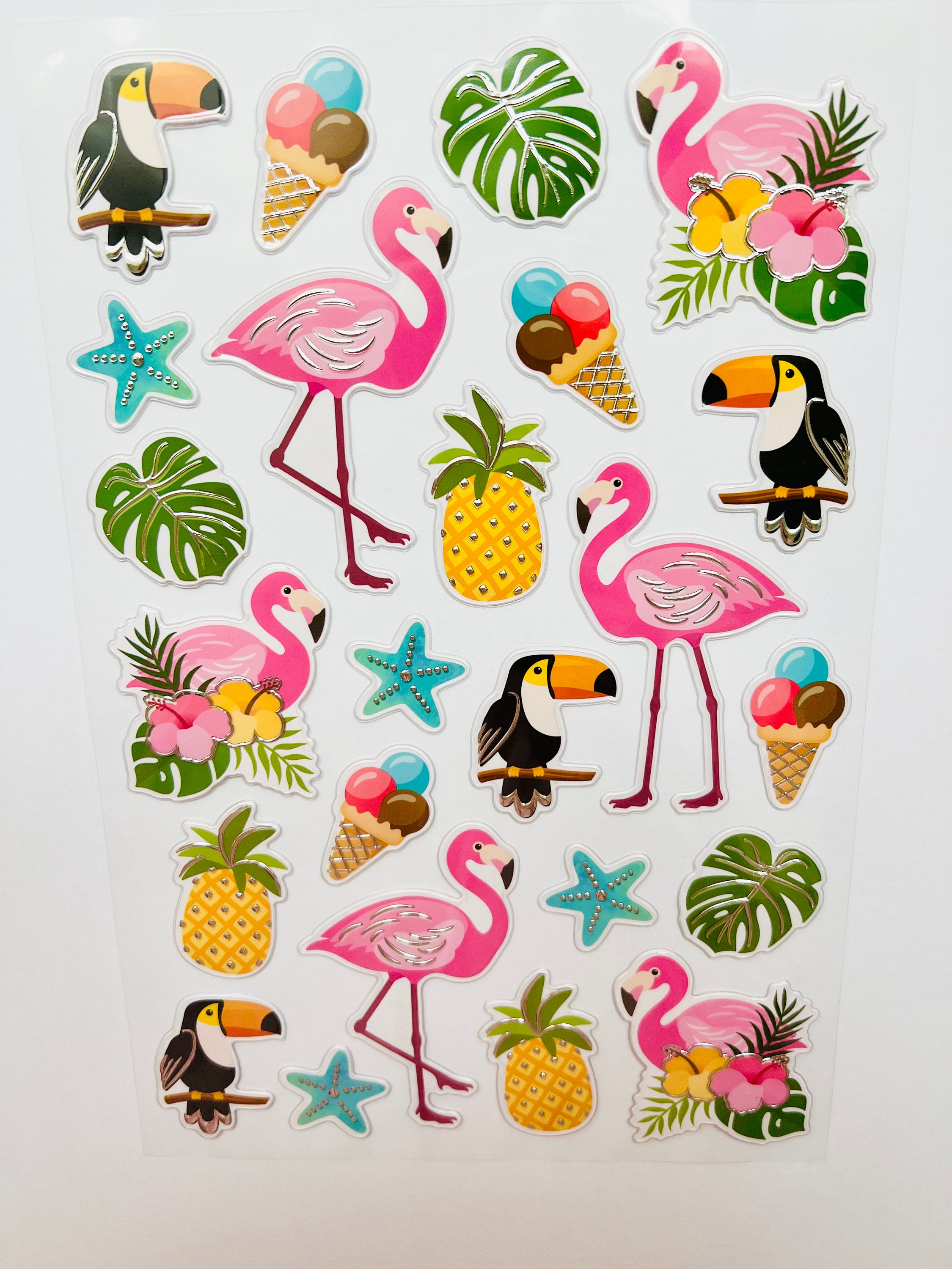 24 Tropical Stickers, Including Pink Flamingos, Toucans, Tropical ...